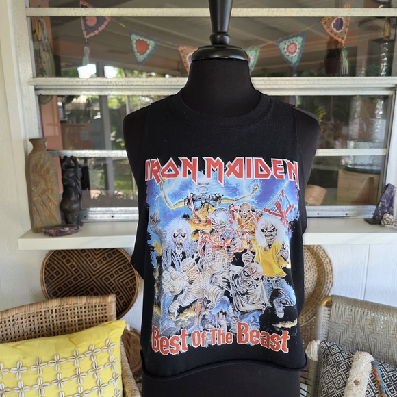Iron Maiden | Tops | Iron Maiden Xl Thrashed Cropped Black Graphic Tank ...